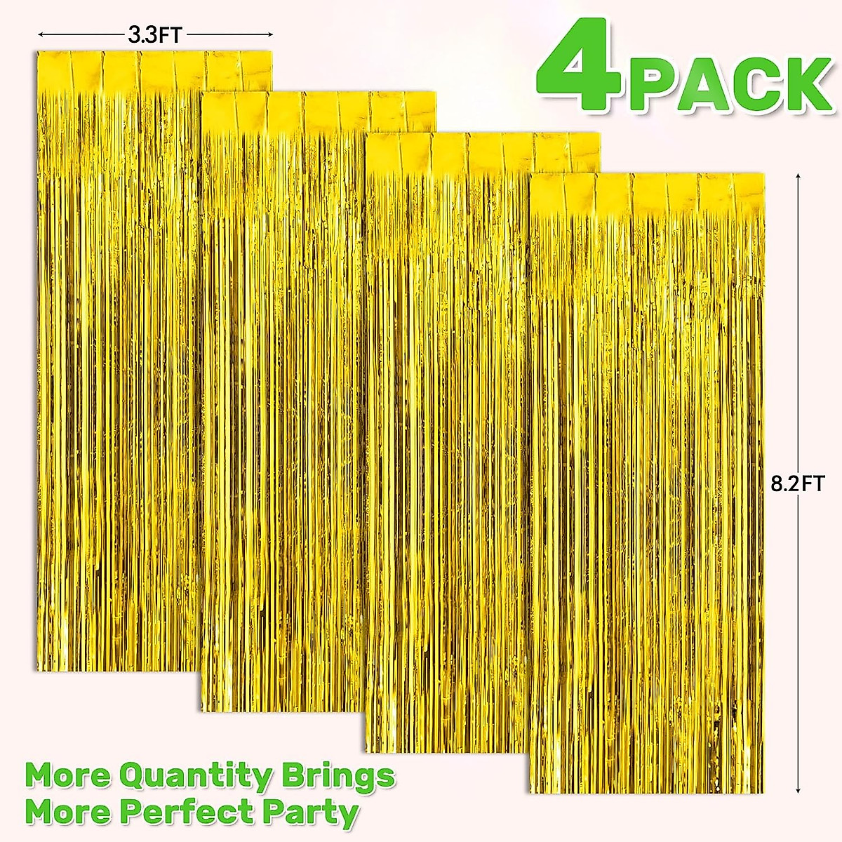 BFONS 4-Pack Backdrop for Party Decorations, Foil Fringe Backdrop Curtains, Tinsel Streamers for Birthday Party Decorations, Gold Backdrop Curtains for Girl Graduation Disco Parties