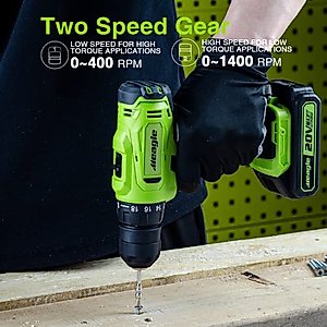 Meagle Cordless Drill, 20V Power Drill set with Battery & charger, 2 Variable Speed Electric Power Drill 18+1 Torque Setting, 3/8” Chuck with Drill Bits& Tool Bag
