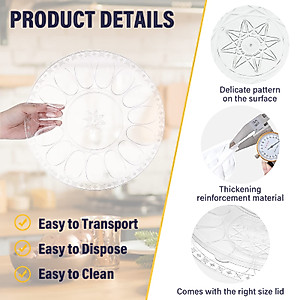 Shellwei Deviled Egg Tray with Lid 12 Inch Round Egg Containers with 15 Egg Slots Reusable Plastic Egg Holder Platter for Deviled Egg Fruits Veggie Finger Food