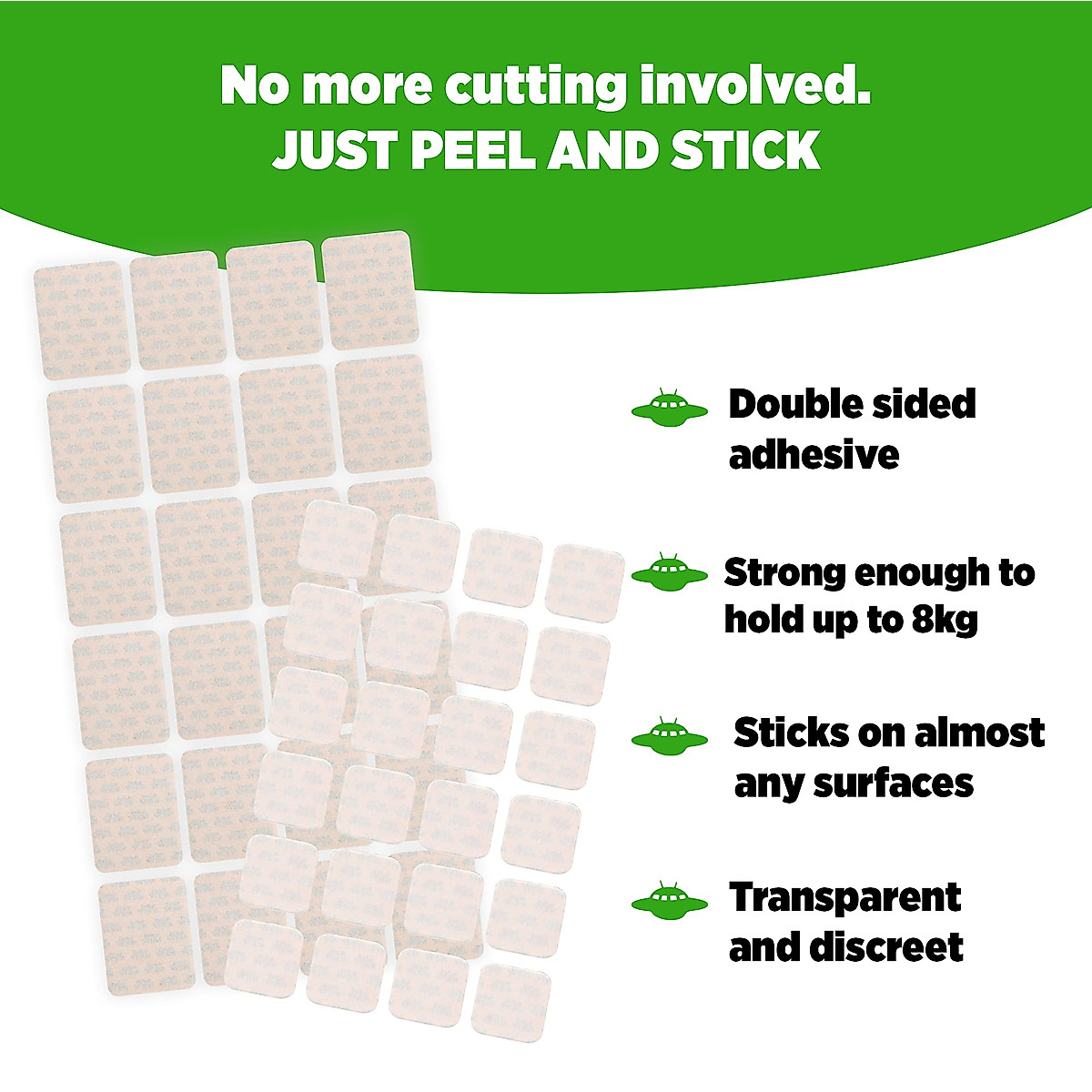 Alientape Strips Double Sided Tape Multipurpose Removable Adhesive Transparent Grip Mounting Strips 48 Pcs Washable Strong Sticky Heavy Duty for Carpet Photo Frame Poster Décor As Seen On TV