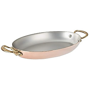 Mauviel M'150 B 1.5mm Polished Copper & Stainless Steel Oval Pan With Brass Handles, 11.8-in, Made in France