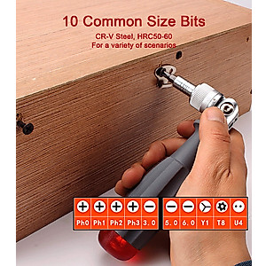Deselen Ratcheting Screwdriver with Magnetic Bit Ratchet, Multi Bit Set, 10 in 1 Screwdriver Small Pocket Stubby Design, 1 Pack All in One Screwdriver (Red)