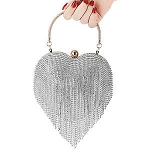 WANLIAN Women Luxury Cute Heart Shape Tassel Evening Clutch Bag Rhinestones Wedding Party Purse Handbag Evening Bags