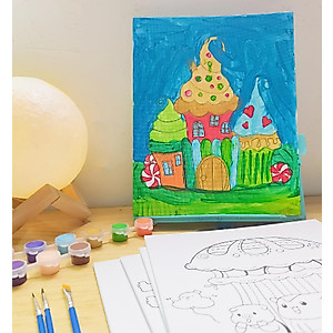 Aosemili Kids Predrawn Canvas for Painting - 6 Packs 8x10 in Painting Canvas Panels Acrylic Paint Set with 12 Paints 10 Brushes for Girls Boys and Beginners