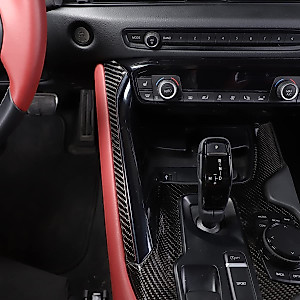 Real Carbon Fiber Gear Shift Left Trim Strip Fit for Toyota Supra GR A90 A91 MK5 2019-2024, Console Gear Shift Decorative Strip Sticker, 1PCS (Black)