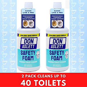 Don Aslett Safety Foam Toilet Bowl Cleaner (32 Oz Bottle, Pack of 2) Acidic Detergent and Deodorizer | Cleans Hard Water and Mineral Stains in Porcelain Toilets