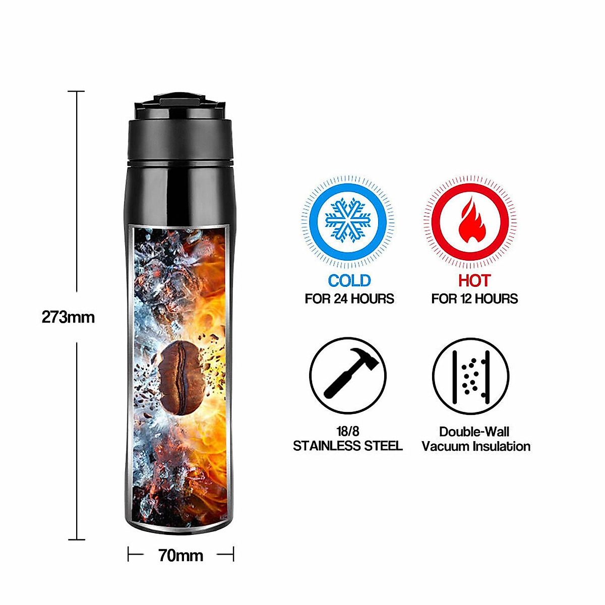 KATOHEKI Portable French Press Coffee Maker Stainless Steel Vacuum Insulated For Coffee/Tea Outdoor Car Travel Cup Coffee Mug, 350ML/12OZ, Black