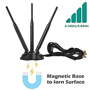 TECHTOO WiFi Antenna Dual Band 2.4GHz - 5.8GHz with RP-SMA Connector Treble Antenna Magnetic Base for Wireless Network Router - USB Adapter - PCI PCIe Cards - Signal Booster - Wireless Range Extender