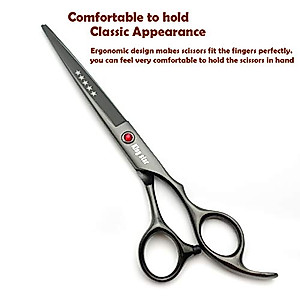 7.0in Titanium Black Professional Pet Grooming Scissors Set,Straight & Thinning & Curved Scissors 4pcs Set for Dog Grooming,(Black)