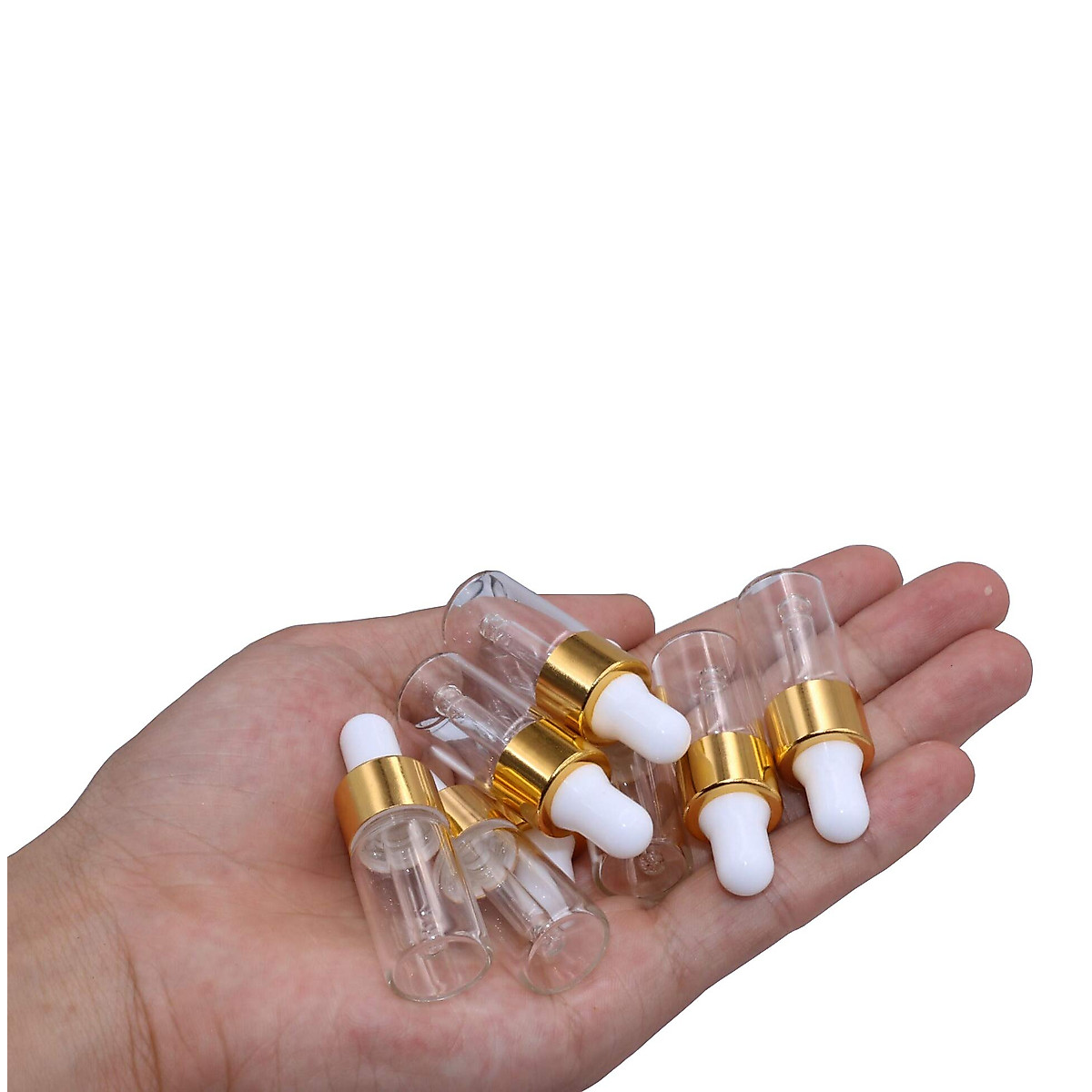 15Pcs Glass Essential Oil Dropper Bottles Clear Mini 1ml/2ml/3ml Perfume Dropping Bottle Cosmetic Sample Vials with Gold Cap and White Latex