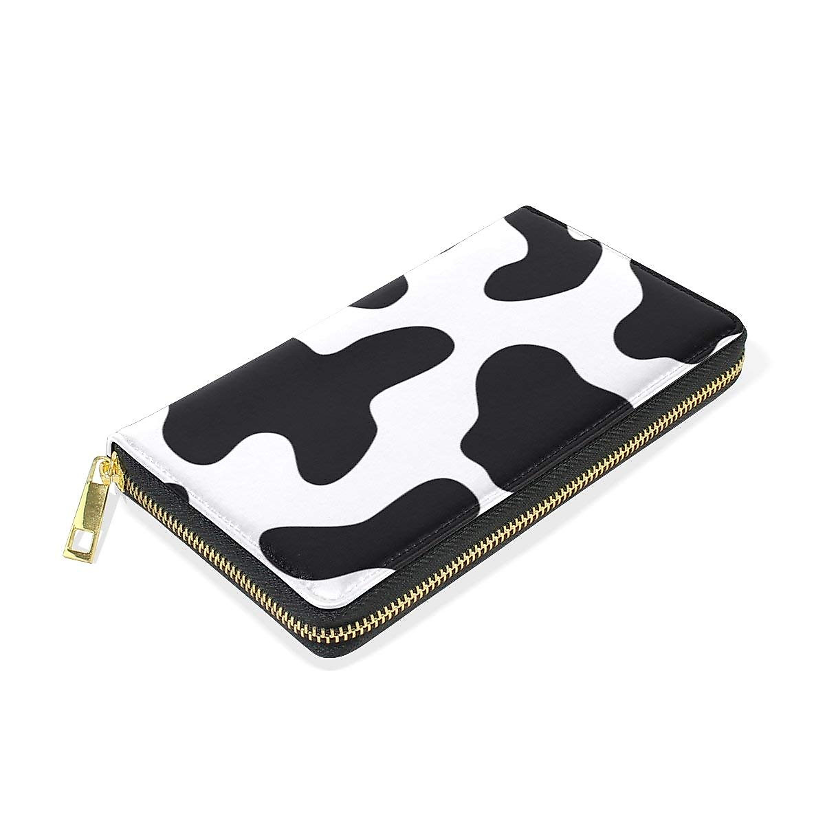 My Little Nest Women Genuine Leather Wallet Purse Black and White Cow Card Case Leather Clutch Holder Organizer Ladies Purse