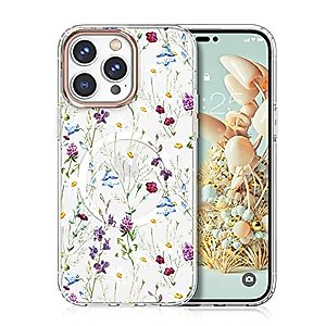 MILPROX Magsafe iPhone 14 Pro Max Flower Case (2022), Magnetic Cute Design for Girls Women, Shockproof Floral Pattern Hard Back - MS Garden