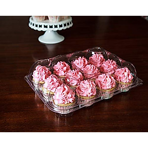 10-Pack of 12-Compartment Stackable Cupcake Carrier - High Tall Dome Clear Cupcake Boxes for Mini or Full-Size Cupcakes, Cupcake Containers Plastic Disposable, Cup Cake Holders