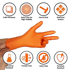 INNOVATIVE HAUS Heavy Duty Nitrile Gloves. Orange 8 Mil. Shop Gloves Mechanic Disposable. Mechanic Rubber Gloves Disposable. Large. Pack of 1000