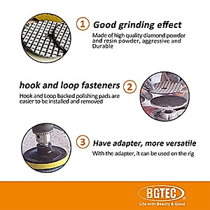 BGTEC 4 Inch Dry Diamond Polishing Pads Set,8 Pieces Pads Kit Grit 100 for Granite Marble Stone Quartz Tiles Concrete Floor Edges Countertop Polishing