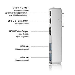 Purgo Mini USB C Hub Adapter Dongle for MacBook Air 2022-2018 and MacBook Pro 13 M2 2022-2016, MacBook Air USB Adapter with 4K HDMI, 100W PD, 40Gbps TB3 5K@60Hz, USB-C and 2 USB 3.0