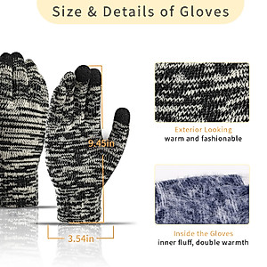 ecodudo 3 Pieces Beanie Hat Long Scarf Touch Screen Gloves Set Colorful Skull Cap with Pom Warm Acrylic Lined Scarf and Glove for Women (Black)