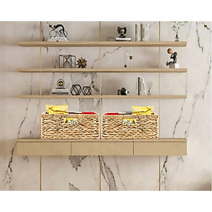 Jumbo Wicker Basket, Rectangular Wicker Basket for Storage, Water Hyacinth Extra Large Storage Basket, Shelf Basket with Built-in Handles, Pantry Baskets-1 Pack