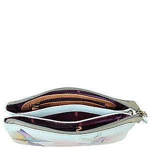 Anuschka Women's Genuine Leather Organizer Crossbody With RFID Protection - Hand Painted Original Artwork - Rainbow Birds