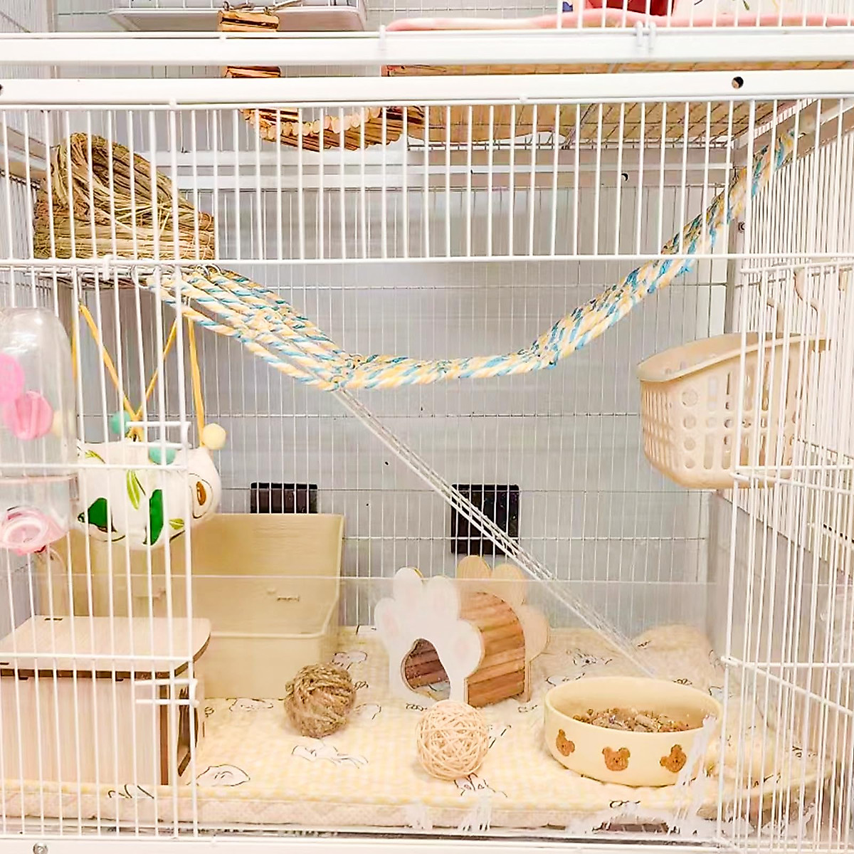 2 Pack Hanging Rat Rope Net, Bird Swing Toy, Parrot Climbing Ladder Bridge for Small Animal Cage Accessories