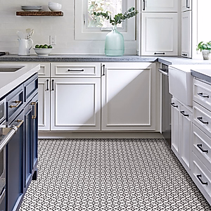 FloorPops FP3564 Fleur Peel & Stick Floor Tiles, Black