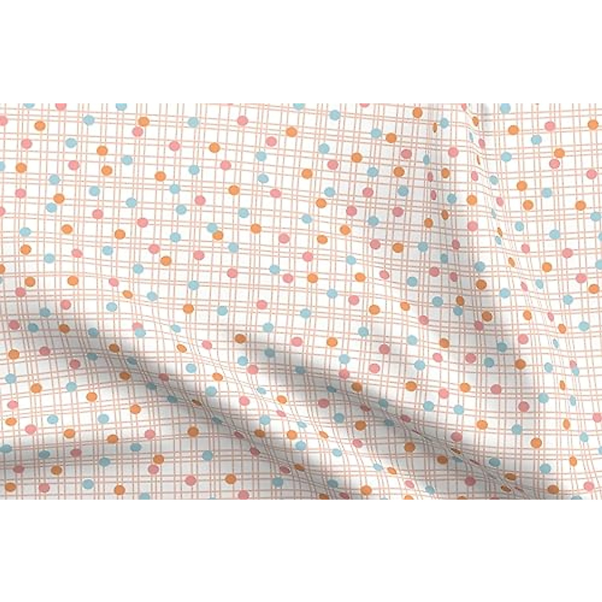 Spoonflower Fabric - Plaid Polka Dots Polkadot Grid Lines Pink White Orange Blue Stripes Printed on Cotton Poplin Fabric by The Yard - Sewing Shirting Quilting Dresses Apparel Crafts