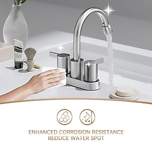 Phiestina Pull Down Sprayer Brushed Nickel Bathroom Faucet, 4 Inch 3 Hole Centerset Pull Out Bathroom Sink Faucet，with 360 Swivel Spout, Metal Pop-Up Drain & cUPC Water Supply Lines, BF04011-K01-GBN