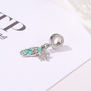 Lifequeen Beach Charms Starfish Flip Flop Sliper Dangle Birthstone Birthday Charm Beads for Bracelets (Starfish Flip Flop Shoe)