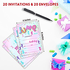 Let's Jump & Play Birthday Invitations, Trampoline Double-Sided Fill-In Invite Cards For Birthday Party，Boys, Girls, Kids, Teen, 20 Invitations With Envelopes, Decorations,Party Favor And Supply-B01