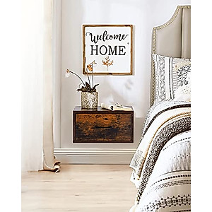 Filano Floating Nightstand with Drawer Rustic Wood Wall Mounted Nightstand Small Nightstand Floating Bedside Table Floating Shelf with Drawer