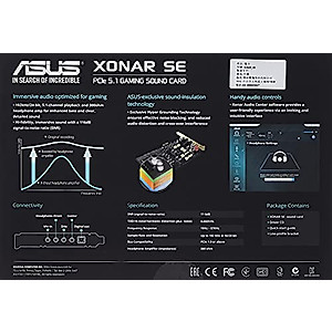 ASUS XONAR SE 5.1 Channel 192kHz/24-bit Hi-Res 116dB SNR PCIe Gaming Sound Card with Windows 10 compatibility