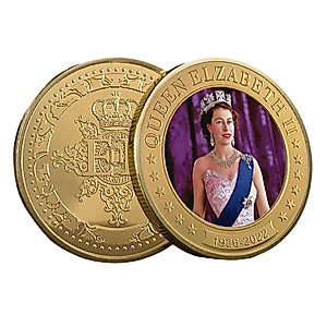 Hondony Queen Elizabeth II Commemorative Coin 1926-2022 Queen of England Collection Souvenir Colorful Coin 2022 Coin in Memory of Her Majesty of The United Kingdom Souvenir Memorabilia