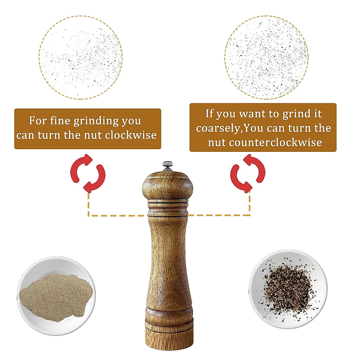 pepper grinder,UMIKAkitchen SYNCHKG087844 KITCHEN Pepper Mill [One Year Warranty], Solid Wood Body with Adjustable Grinder 8"(1 Piece), 1