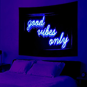 Blacklight Tapestry for Bedroom Blue Room Decor Aesthetic 𝑮𝒐𝒐𝒅 𝑽𝒊𝒃𝒆𝒔 𝑶𝒏𝒍𝒚 𝑾𝒐𝒓𝒅𝒔 Glow in the Dark Tapestry UV Reaction Tapestry Wall Hanging for Living Room Dorm Decor (51''Hx60''L)