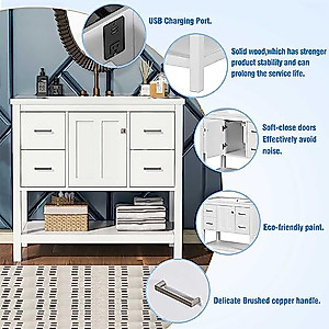 Appot AT-SV000009AAW 36" Bathroom Vanity with USB, Multifunction Bath Room Storage Cabinet with 3 Drawers and 1 Door, Single Resin Sink, SmallBathroom OrganizationCabinet, White