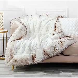inchgrass Luxury Soft Faux Mink Fur Throw Blanket Shaggy Plush Elegant Comfortable Blanket White Long Hair for Sofa Chair Couch Living Bedding (80"x90", Elizabeth)