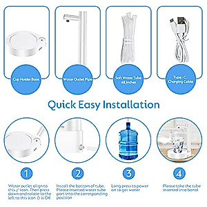 JOSMAX Portable Electric Water Dispenser Pump for 5 Gallon Universal Bottles Jug, USB Charging Automatic Off Switch Intelligent Drinking Desktop Water Dispenser (White)