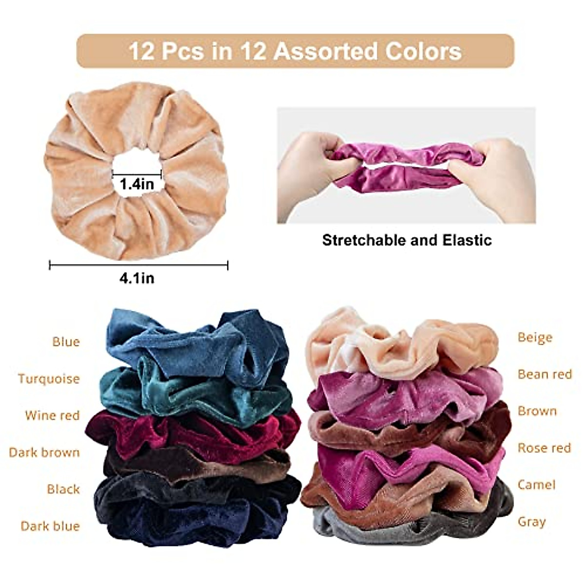12 Pcs Big Hair Scrunchies Velvet Elastic Hair Bands Scrunchy, Large Hair Scrunchies for Women's Hair, Hair Ties Scrunchie Accessories Valentine's Day Christmas Gifts for Women Teenage Girls