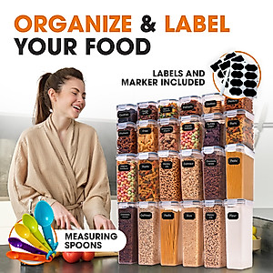 Cheer Collection Airtight Food Storage Containers Set of 24, Pantry Organizers and Storage, Stackable Food Storage Containers with Lids, Dry Food Storage Containers for Flour, Sugar, Pasta & More