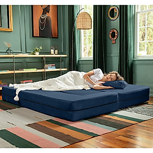Jaxx Zipline Convertible Sleeper Sofa & Three Ottomans/California King-Size Bed, Textured Microvelvet - Indigo