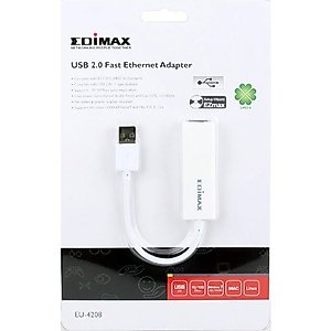 Edimax USB 2.0 Fast Ethernet LAN Adapter, USB to RJ45 100Mbps Network LAN Converter, Plug and Play, Windows, MacBook Pro/Air and More, EU-4208, White