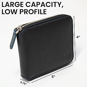 Vendo Leather Zip Wallet for Men & Women I Coin Pocket & Multi Card Holder Mens Zipper Wallet I Bifold Black Slim Leather Mens Wallets With Zipper, Card Cases & Money Organizers I Designer Men's