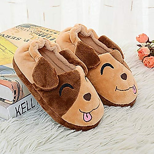 eccbox Toddler Boys Girls Cute Slippers Unicorn Fluffy Fuzzy Winter Warm Slippers Cartoon Animal Plush Indoor House Slip-on Shoes (Brown Dog, numeric_7_point_5)