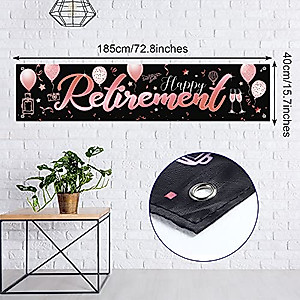 Happy Retirement Party Decoration Banner Rose Gold Retirement Wall Sign Large Fabric Retirement for Man Backdrop Retired Banner Party Booth Hanging Happy Retirement for Woman, 70.9 x 15.8 Inches