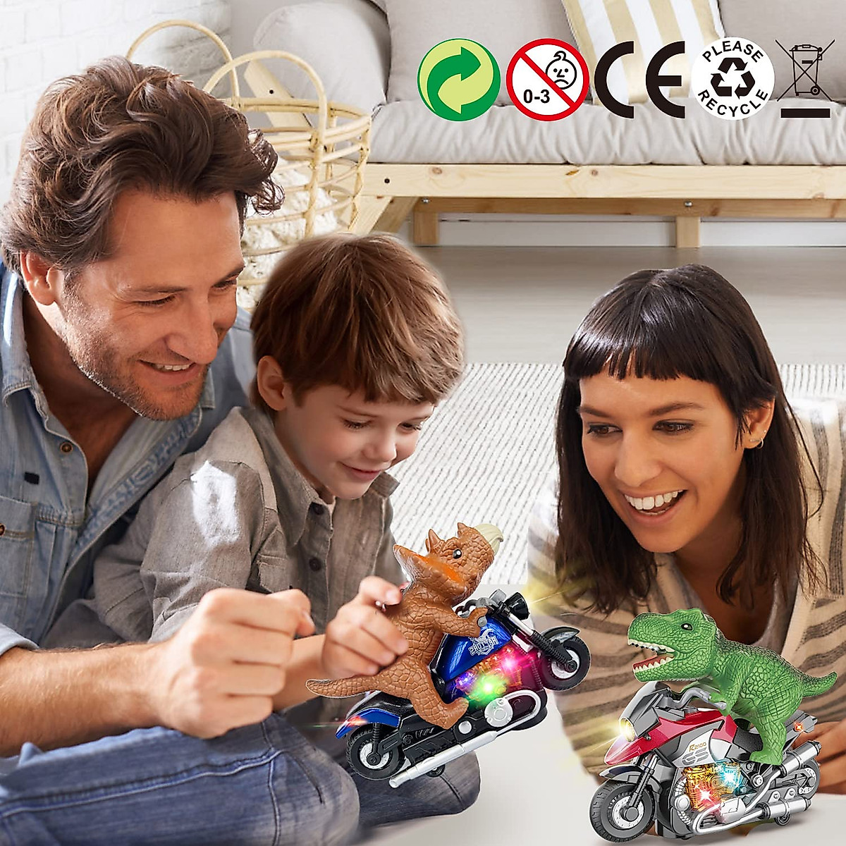 Dinosaur Toys for Kids 3-5 Dino Toy Cars, Kids Dinosaur Toys Toddler Boy Toys Vehicle Playsets with Flashing Lights for 5-7 Boys Girls, Boy Toys Age 3-5, Christmas Birthday Gifts for Kids 2 Pack