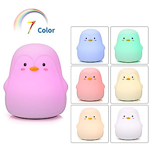 Penguin LED Night Light, Cute Nursery Color Changing Night Light with Tap Control, USB Rechargeable Portable Squishy Silicone Soft Lamp Gifts Bedroom