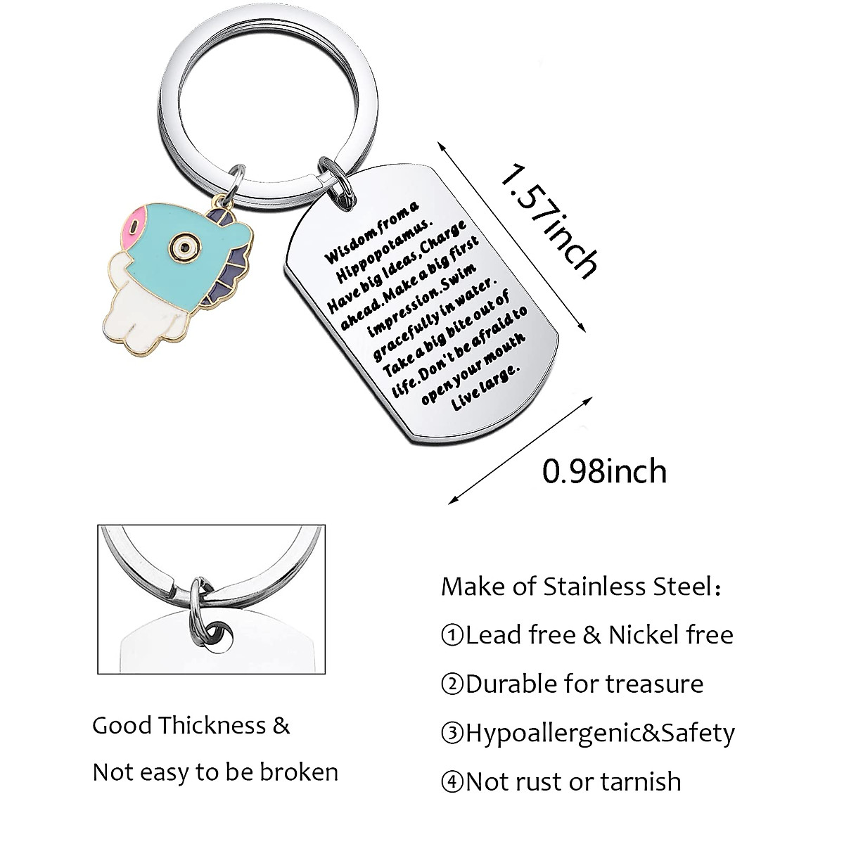 WSNANG Hippo Theme Gift Wisdom From A Hippopotamus Keychain Hippo Lover Gift Hippo Jewelry Gift (Wisdom Hippo KC)