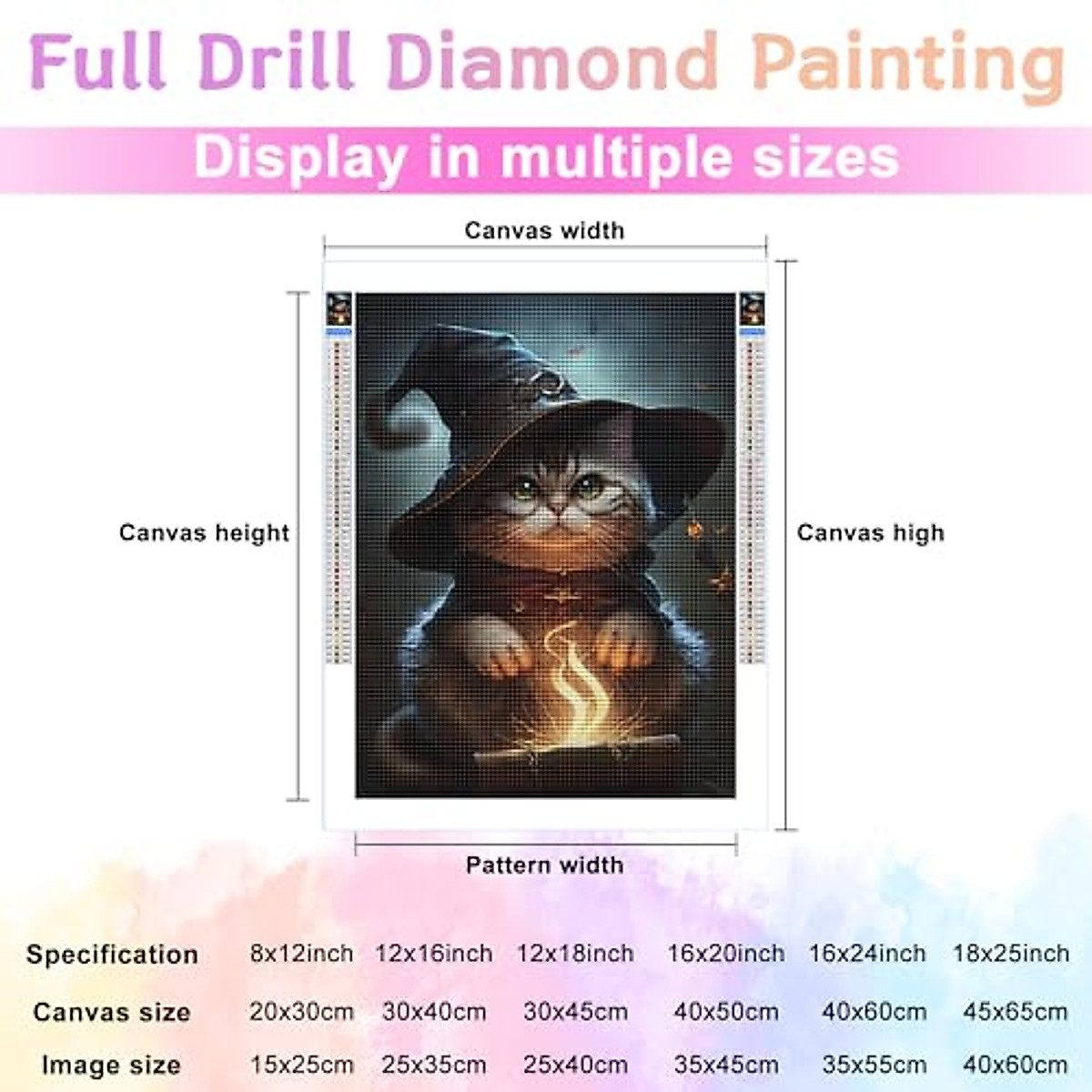 Diamond Painting Kits for Adults,Beautiful Cat Wizard 5D DIY Diamond Art Kits Full Drill Diamond for Gift Wall Decor Gem Arts Cute Cat 8 * 12inch