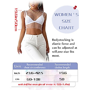 Yokawe Mesh Crystal Body Chain Black Sparkle Rhinestone Fishnet Tank Tops See Through Bikini Crop Top Nightclub Party Rave Festival Body Accessories Jewelry for Women and Girls