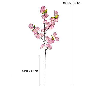 Rozwkeo 4pcs Artificial Cherry Blossom Branches Flowers Stems Silk Fake Pink Peach Flower Vase Arrangements Tall Faux Cherry Blossom Tree Artificial Plant for Home Garden Wedding Floral Decoration